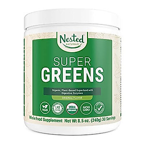 Super Greens #1 Green Superfood Powder | 100% USDA Organic Non-GMO Vegan Supplement | 20+ Whole Foods (Spirulina, Wheat Grass, Barley), Probiotics, Fiber & Enzymes (Original, 30 Servings) (Original)