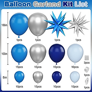 Blue Silver Balloon Arch Garland Kit, Navy Blue Silver Blue Pastel Blue Latex Party Balloon with Silver Blue Star Foil Balloon for Birthday Baby Shower Wedding Graduation Anniversary Party Decor