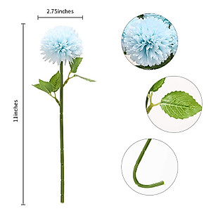 Floweroyal 12pcs Artificial Chrysanthemum Ball Flowers Silk Hydrangea Bridal Wedding Bouquet for Home Garden Party Office Coffee House Decoration (Blue).