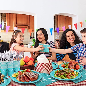 joy akkess 175PCS Teal Birthday Decorations Teal Party Decorations Teal Birthday Plates Serves 25 Guests Birthday Plates and Napkins for Happy Birthday Party Decorations Baby Shower