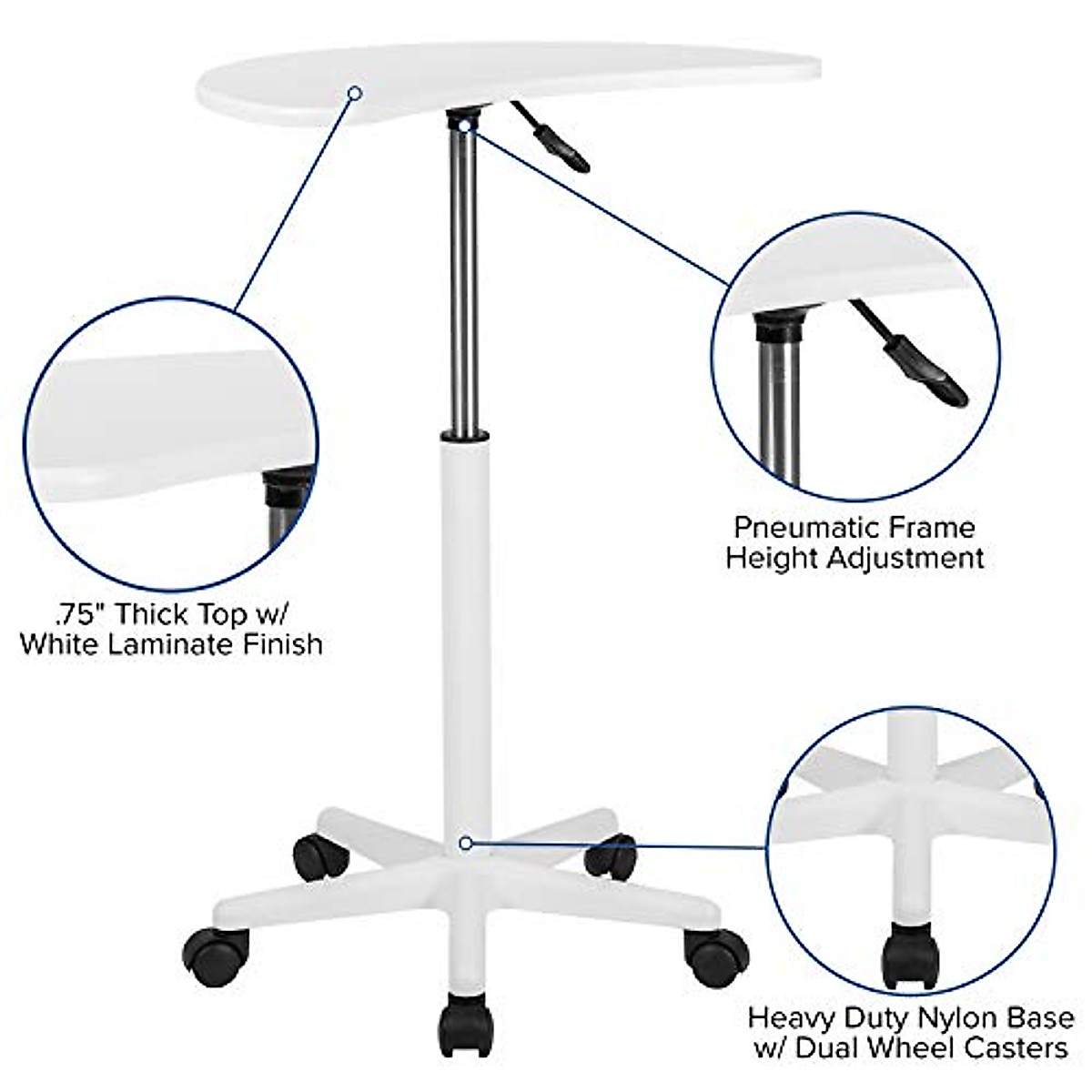 EMMA + OLIVER White Sit to Stand Mobile Laptop Computer Desk - Portable Rolling Standing Desk