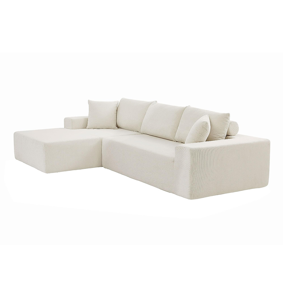 DEINPPA Modern Minimalist Style Modular Sofa Couch with Pillows and Back Support, Deep Sectional Sofa Furniture Set, 4-Seater Corduroy L-Shaped Sofa-Beige (Left Facing Chaise)