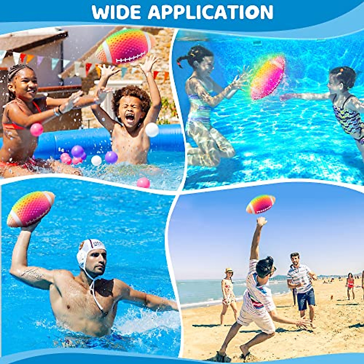 Enhon Light up Swimming Pool Football, 9.6 Inch Glow in The Dark Football, Waterproof Rainbow Football for Under Water Passing Dribbling, Pool Water Diving Ball Game Toys for Teens Adults