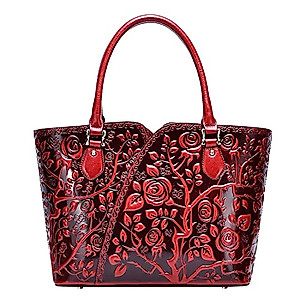 PIJUSHI Designer Handbags For Women Floral Purses Top Handle Handbags Satchel Bags Genuine Leather Wallets for Women Floral Wallet Wristlet Ladies Clutch Purses with Tassel