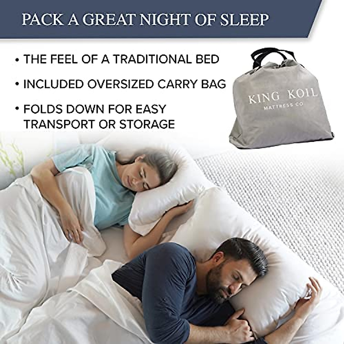 King Koil Luxury Queen Air Mattress with Built-in Pump for Home, Camping & Guests - Queen Size Inflatable Airbed Luxury Double High Adjustable Blow Up Mattress, Durable Portable Waterproof