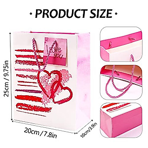 MAMUNU 5 Pack Gift Bags Medium Size, Pink paper Bag with Dot, Love, Heart Pattern, Party Favor Bags Bulk with Handles for Valentine's Day, Wedding, Mother's Day, Birthday, Anniversary, Baby Shower Goodie Bags, 9.8 x 7.9 x 3.9 Inch
