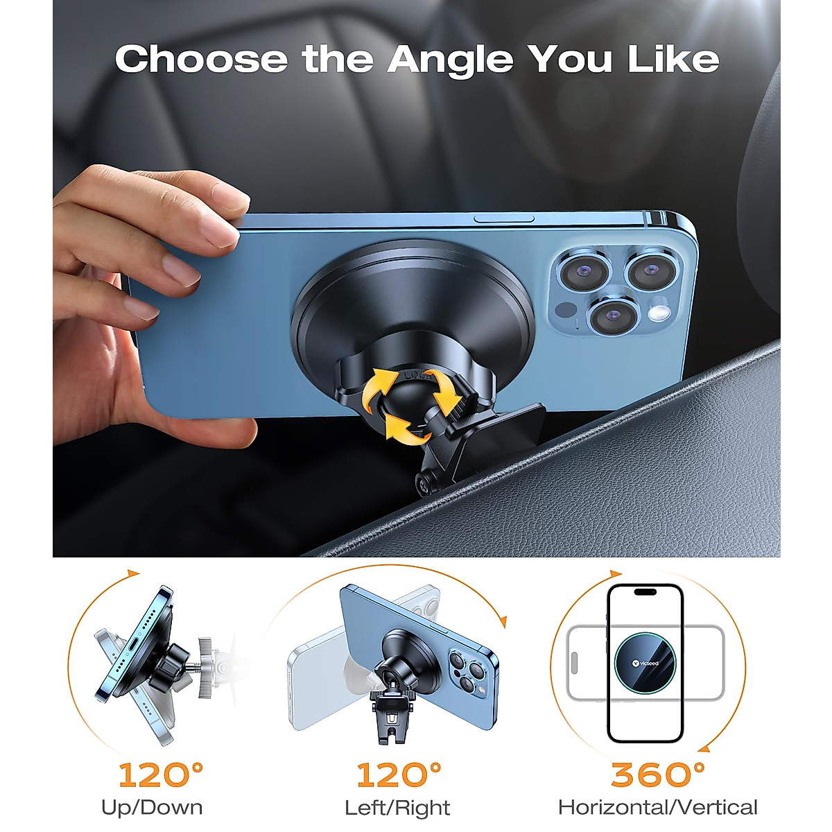 VICSEED for MagSafe Car Mount Vent,【Fluorescence Design】【Strong Magnet Power】 Stable Magnetic Phone Holder for Car, Hands Free Magnet Car Phone Holder Mount for iPhone 15 Pro Max 14 13 12 Samsung
