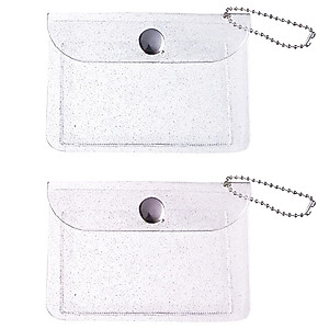 NUOBESTY 2pcs Clear Coin Purse Keychain Transparent PVC Change Purse Wallets Beauty Makeup Lipstick Cosmetic Accessories Organizer Cards Storage for Women Girls