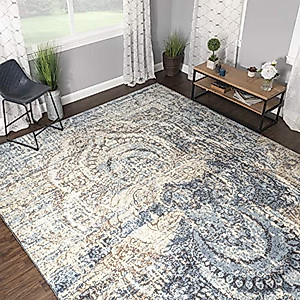 SUPERIOR Indoor Large Area Rug with Jute Backing, Soft Vintage Floor Decor for Living/Dining Room, Kitchen, Bedroom, Office, Entryway, Moroccan Aesthetic, Salford Collection, 10' x 14'
