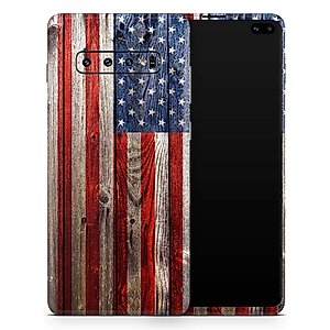 DesignSkinz Wooden Grungy American Flag | Protective Vinyl Decal Wrap Skin Cover Compatible with The Samsung Galaxy S20 Plus (Full-Body, Screen Trim & Back Glass Skin)