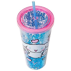 Silver Buffalo Sanrio Hello Kitty and Friends Cinnamoroll Hearts and Cherries Plastic Confetti Cold Cup with Lid and Straw, 32 Ounces