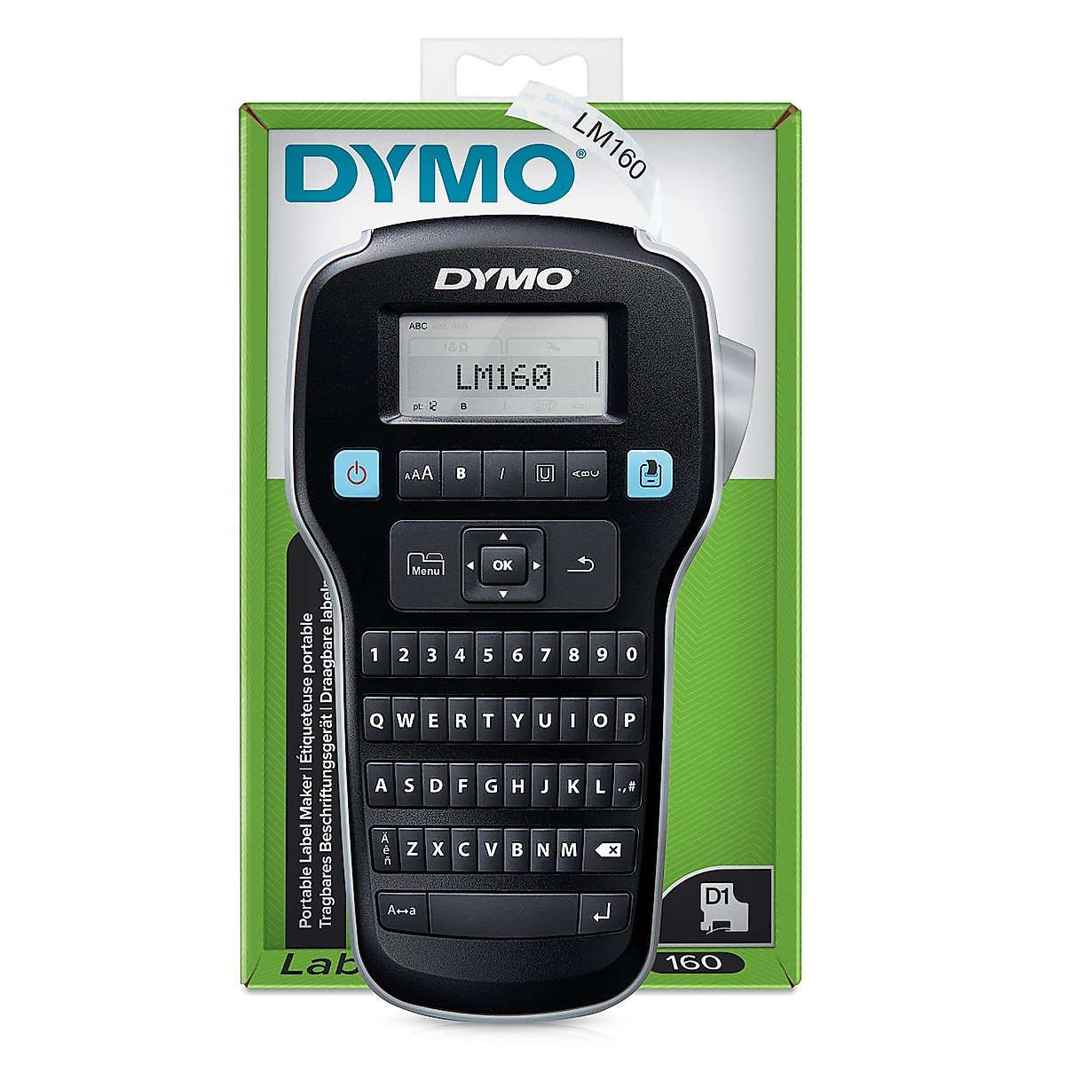 Dymo LabelManager 160 Label Maker | Handheld Label Printer with QWERTY Keyboard | Includes Black & White D1 Label Tape (12mm) | for Home & Office