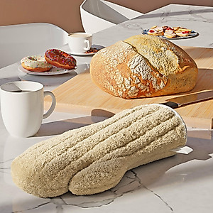ABC Terry Cloth Oven Mitt 33 Cm. 3 Pairs of Beige Kitchen Oven Mitts Heat Resistant with 260 C Heat Resistance. Cut Resistant Cotton Oven Mittens for Kitchen with Top Loop. Washable Oven Gloves