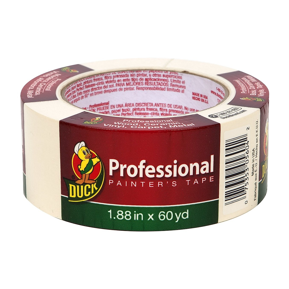 Duck Brand Professional Painter's Tape, 1.88 Inches by 60 Yards, Beige, Single Roll (1361966)