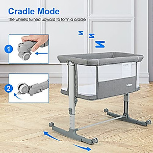 INFANS 3 in 1 Baby Bassinets, Bedside Sleeper for Newborn, Folding Crib with Mattress, Travel Bag, Wheels, 4-Sided Mesh, Easy to Assemble Cradle Co Sleeper Stationary, Rock (Pink)