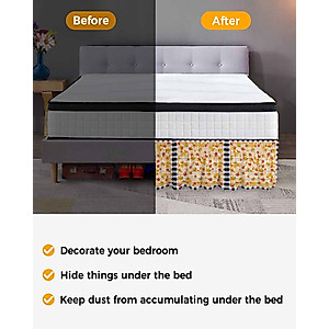 Orange Maple Leaf Bed Skirt Cal King Size 16 Inch Drop,Adjustable & Elastic Wrap Around Bed Skirts Pleated Luxury Ruffles for Twin Full Queen Cal King Bed,Autumn Fall Leaves Rustic Black White Plaid