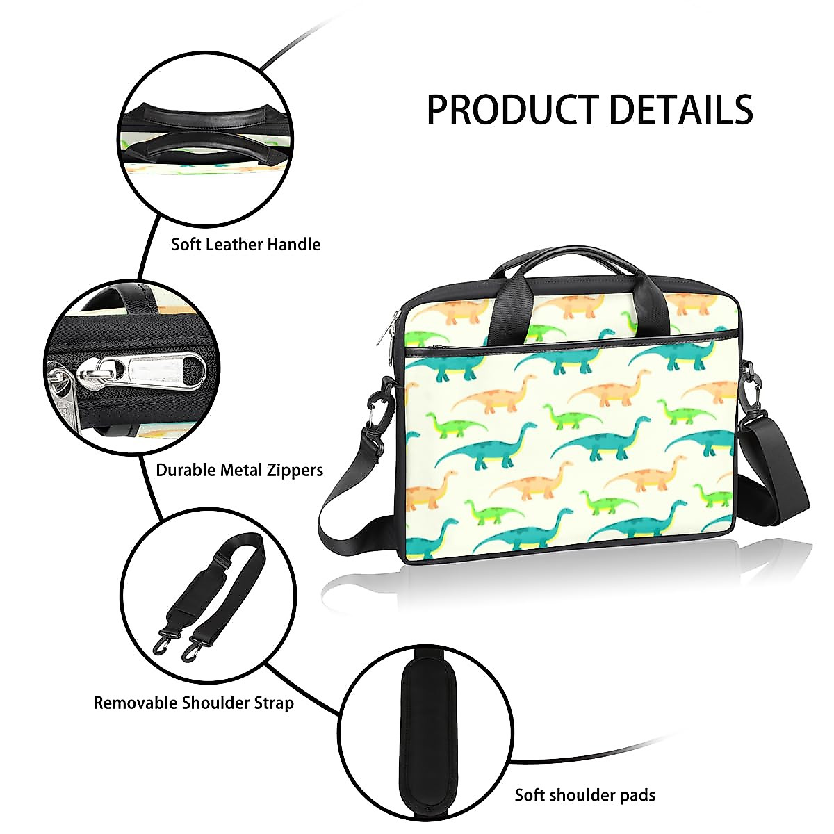 Colorful Brachiosaurus Laptop Computer Bag Waterproof Shoulder Messenger Bag 13-15 inch Durable Laptop Tote Bag with Shoulder Strap Handle Lightweight Crossbody Briefcase