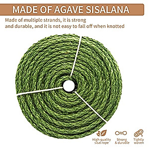 Green Natural Sisal Rope 1/4 Inch 6mm 98-Feet for Cat Scratching Post Tree Tower Replacement Repair and Replace, DIY Hemp Twine Rope for Cat Scratching Furniture Window Perch and Crafts Gardening