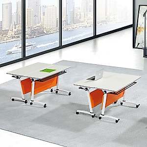 Foldable Meeting Table Set of 6,Flip Top Mobile Training Table with Modesty and Lockable Wheels, for Conference Rooms,Training Rooms,Media Centers,Classrooms (Color : A, Size : 120 * 60 * 75cm)