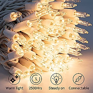 Brightown Christmas String Lights with 100 Clear Bulbs on White Wire - UL Approved for Indoor Outdoor Use, 26.5 FT Waterproof Connectable Christmas Tree Lights for Party Holiday Patio Decorations