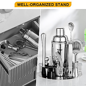 Velaze Cocktail Shaker Set,10 Pieces Stainless Steel Bar Tools - Bottle Opener, Pour Spouts,Measuring Jigger and Wine Stopper, Champagne Martini Shaker Sets (Blue)