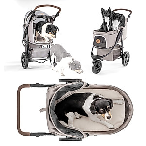 Hauck TOGfit Pet Roadster - Luxury Pet Stroller for Puppy, Senior Dog or Cat | Easy Foldable Three Wheels Travel Pet Jogger max. Loading 70 lb, Mattress Included - Gray