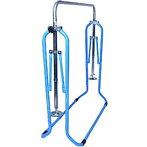 Gymnastics Training Bar for Kids Home Expandable Folding Kip Bar 4 in 1 Set with Swing Seat, 2 Trapeze Rings | Horizontal Bar Junior Gymnastic Equipment Height Adjustable Monkey Bars Jungle Gym Blue