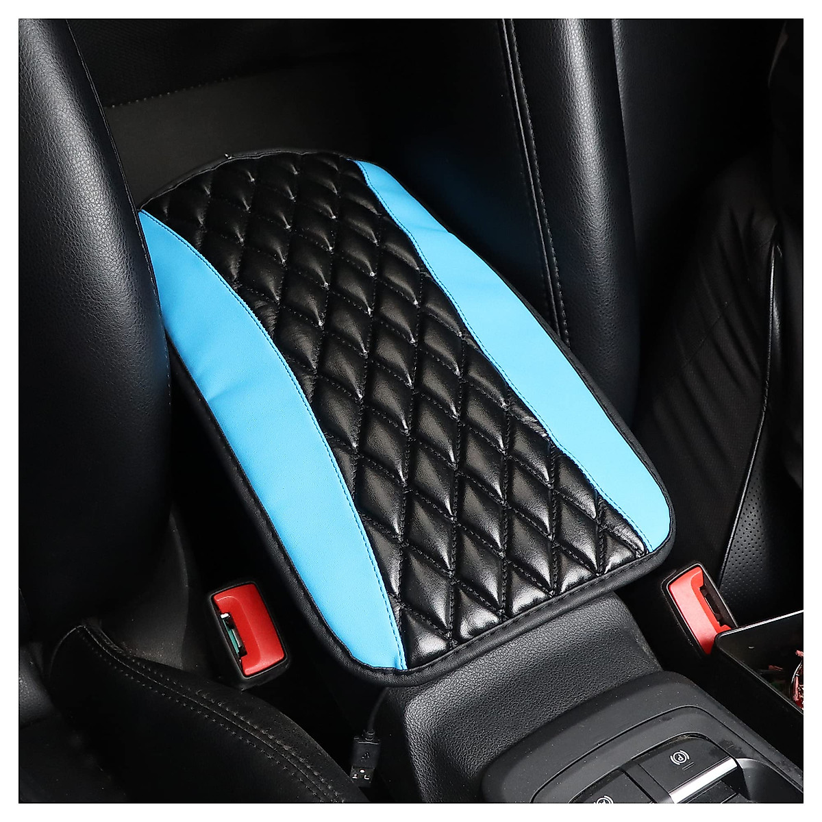 NHHC Car Center Console Pad,Comfortable PU Leather Car Armrest Cushion,Waterproof and Anti-Scratch Car Interior Accessories Universal for SUV/Truck/Car (Blue)