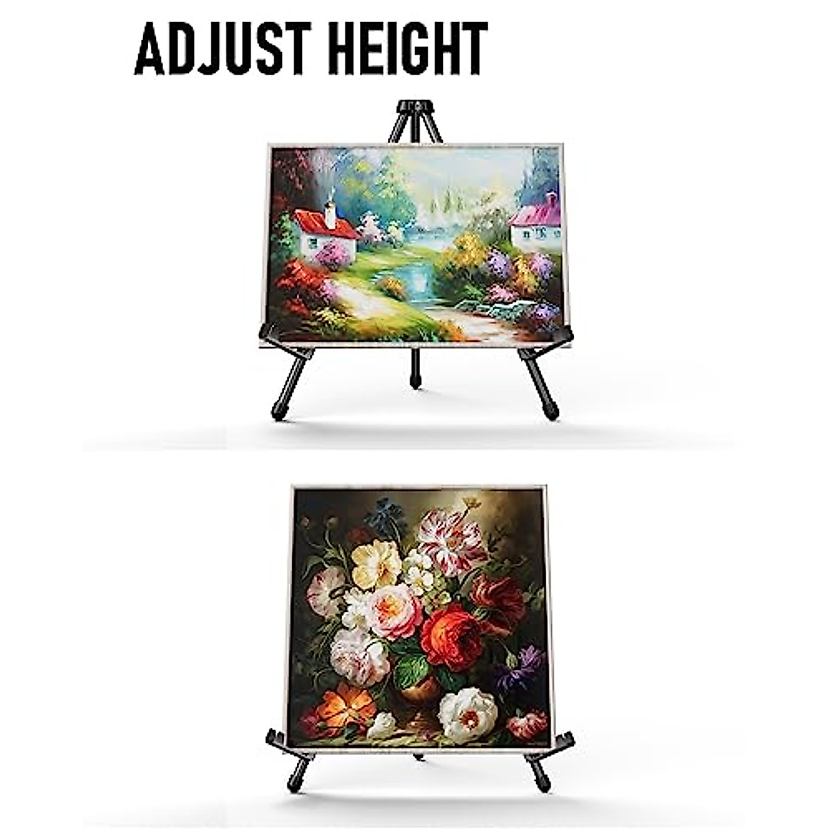 Nicpro Tabletop Easel Stand for Display, 14” Small Black Steel Portable & Adjustable Table Tripod Easels for Canvas Paintings, Framed Pictures, Event Signs, Posters- with Carry Bag