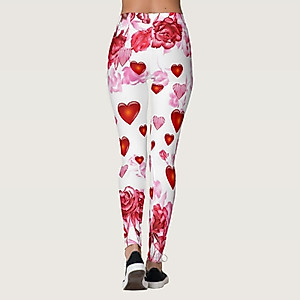 Love Tights for Women Leggings Valentine High Waisted Compression Tights for Women Queen of Hearts Sweet Heart Couple Pink