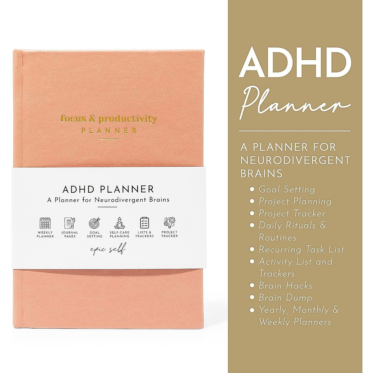 ADHD Planner for Adults: Focus and Productivity Planner - A planner for Neurodivergent Brains - Organization, Goal-Setting, and Time Management - Gift for Men and Women with ADHD