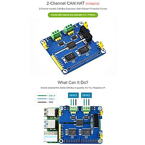 Waveshare Isolated CAN Expansion Board 2 Channel Compatible with Raspberry Pi 4B/3B+/3B etc. Series Boards