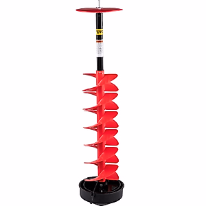 VEVOR Ice Drill Auger, 8" Diameter Nylon Ice Auger, 39" Length Ice Auger Bit,Auger Drill with 11.8" Extension Rod,Auger Bit w/Drill Adapter,Top Plate & Blade Guard for Ice Fishing Ice Burrowing Red