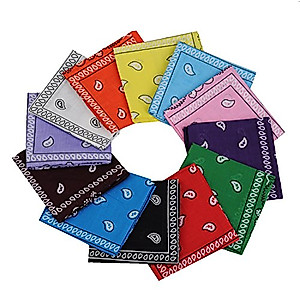 monochef One Dozen/12pcs Assorted Bandanas 22X22 Inch 100% Cotton Novelty Double Sided Print Paisley Cowboy Bandana Party Favor Scarf Headband Handkerchiefs