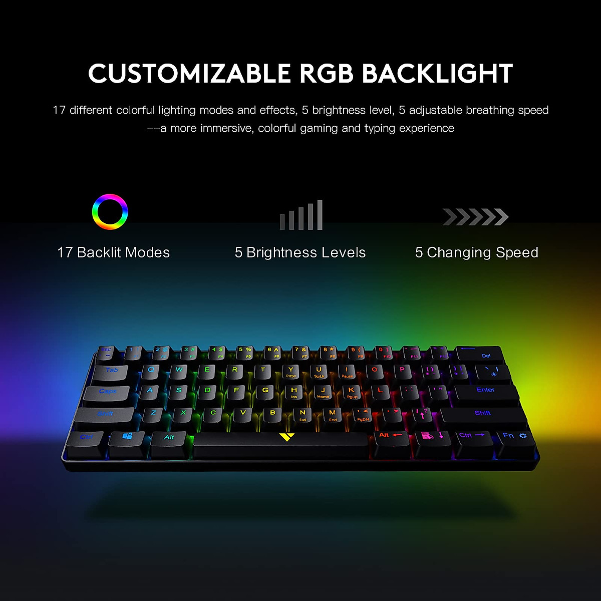 GTRACING Mechanical Gaming Keyboard 60% Colorful Backlit Wired Ultra Compact 61 Keys Mini for Computer PC Laptop Windows Type-C Blue Switches GT882