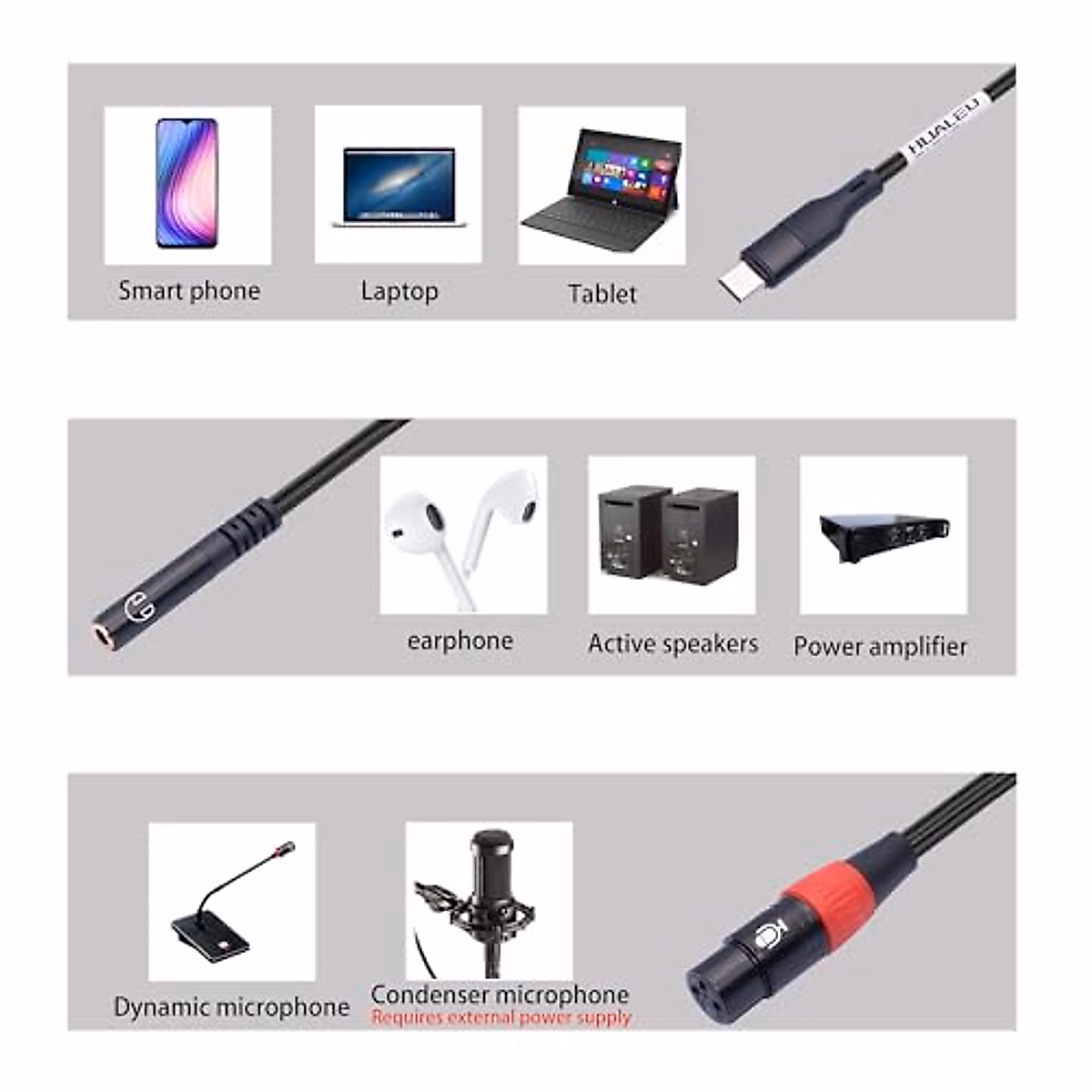 HUALEU 3.3FT USB C to XLR Female Mic Cable & 3.5mm (1/8") Female Stereo Out,XLR-to-USB C Digital Interface with Headphone Jack,for iPhone 15 Google Huawei Phone