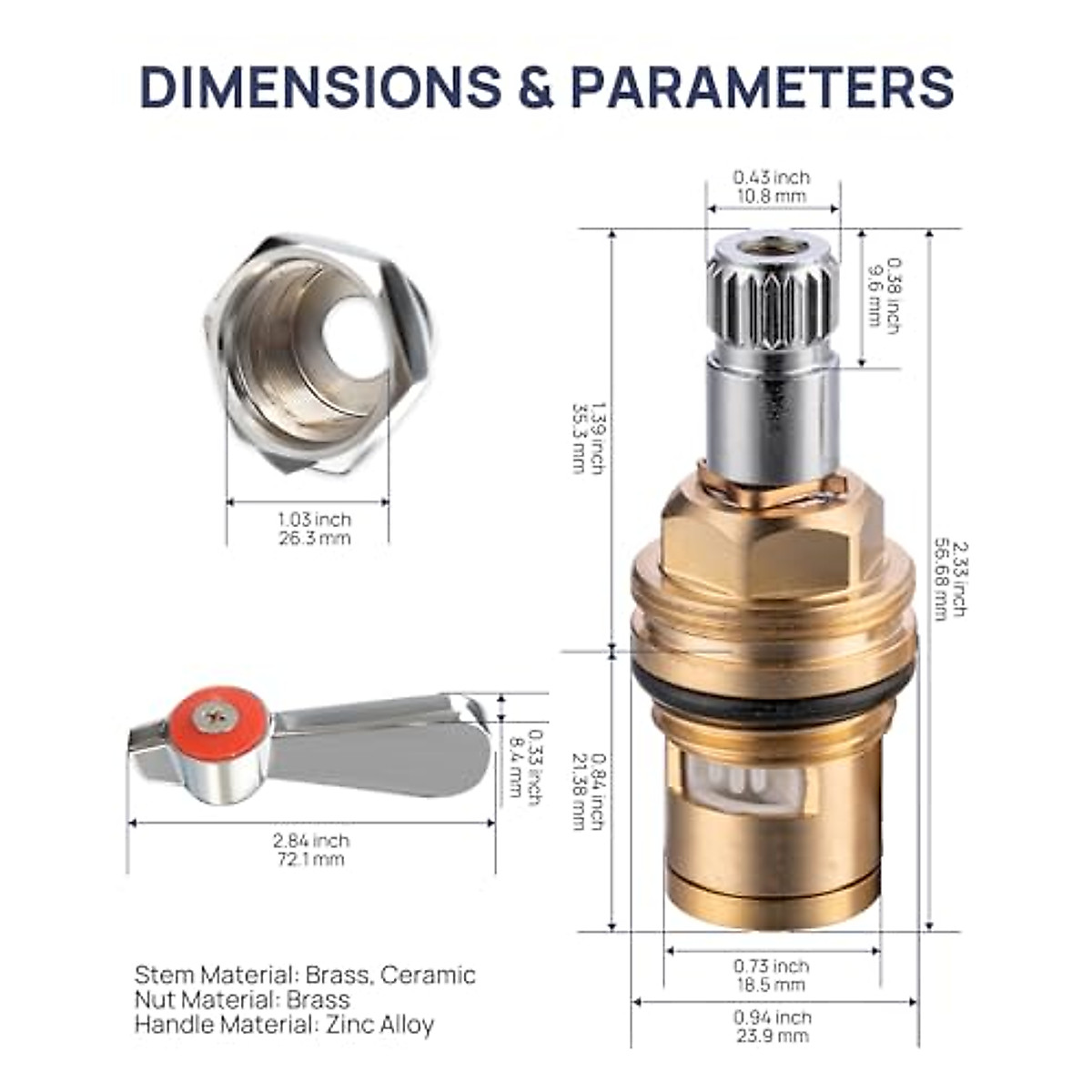 Sepaitek Red Hot Faucet Handle Repalcement Valve Stem Repalcement Assembly, Faucet Parts for Commercial Kitchen Faucet, Brass Constructed with Ceramic Disc