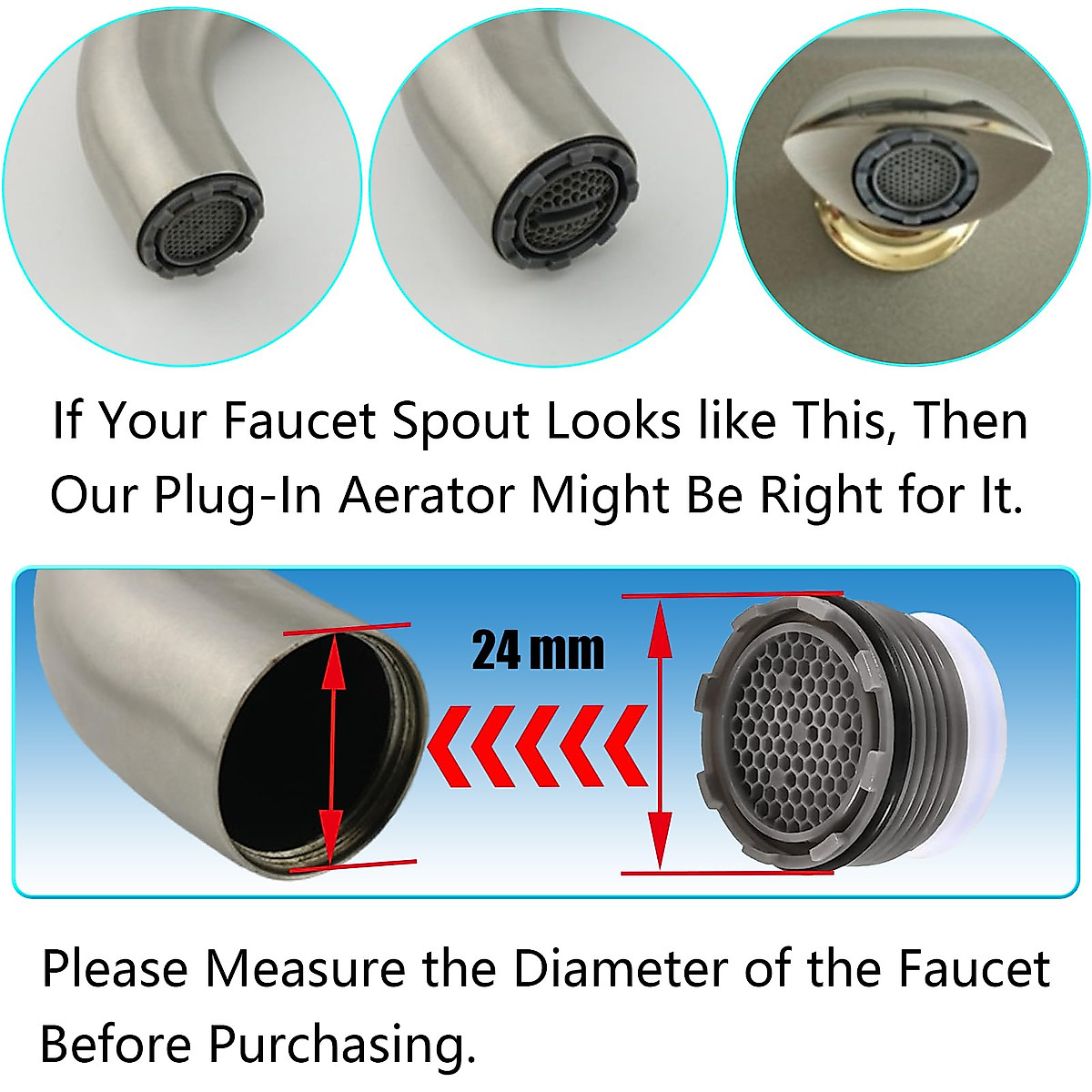 BOETOADG 4PCS Cache Aerator M24, Plug-In Faucet Restrictor Replacement Parts for Kitchen Cache Bathroom Sink Aerator with Key Removal Wrench Tool, 2.2GPM, 24mm/0.95inch