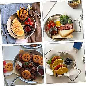 Mobestech 1pc Snack Stainless Dish Handles Cafeteria Serving Container Restaurant Double Home Steel with Fruit Camping Appetizer Party Dried Anti-scalding Tray Plates Food Dessert Cm Picnic