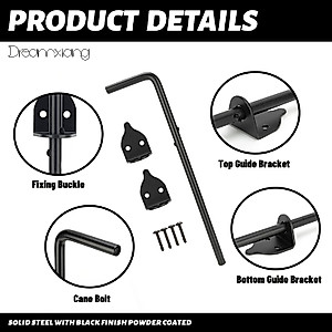 12" Heavy Duty Cane Bolt Gate Drop Rod Hardware Ground Latch for Wood PVC Vinyl Metal Fences Gates, Double Doors, Black Solid Steel -1 Pack