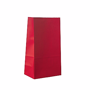 Red Party Favor Bag - 50 Pack Red Kraft Paper Lunch Food Grade Gift Bags for Chinese New Year, Valentine's Day, Christmas and 4th of July - 5"x3"x9"