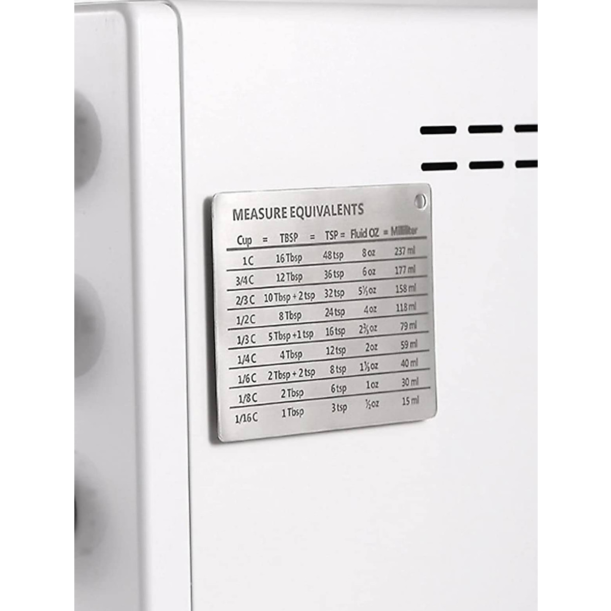 Magnetic Kitchen Conversion Chart - Professional Measurement Refrigerator Magnet, Stainless Steel, Conversions for Cups, Tablespoons, Teaspoons, Fluid Oz and Milliliters. (1 Pack)