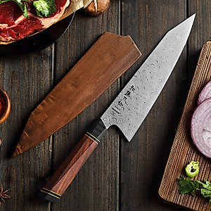 HEZHEN- 8.5" Chef Knife, 110 Layers Full Damascus Steel ,Japanese Style Kiritsuke Kitchen Knife, Gyuto Octagonal Handle, Magnetic Wooden Sheath Case Wooden Box