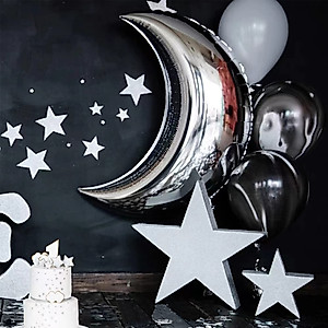 Silver Moon and Star Shape Balloons Large Aluminum Foil Balloons Decorate for Birthday Party,Baby Shower, Wedding, Bridal Shower Engagement Photo Shoot, Anniversary Decoration （12pcs）