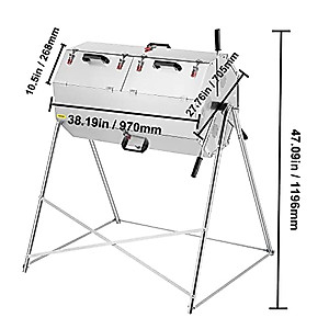 VEVOR Compost Tumbler, 71 US Gallons, Rustproof Stainless Steel Dual-Chamber Garden Composter, Heavy-Duty, All-Season Outdoor Compost Bin, Fast-Working System for Composting Kitchen ＆ Yard Waste