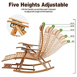 MAXCBD Desk Chair Side Chairs Portable Rocking Chair Bamboo Living Room Porch Patio Balcony Armrest Chair Seat Dining Room Chair