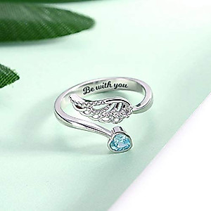 925 Sterling Silver Angel Wing Cz Ring for Her Wedding Ring Ring Engagement Ring 925 Sterling Silver Personalized Forever By My Side Angel Wing Ring Personalized Silver Ring-Adjustable Ring, A Unique Gift for Her