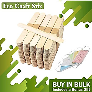 Eco Craft Stix 6" Jumbo Wooden Craft Sticks - Pack of 500ct. Includes a Bonus Gift. Great For Kids Classroom Arts Supplies.