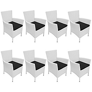 Festnight 9 Pieces Outdoor Patio Dining Set White Poly Rattan Tempered Glass Top Dining Table and 8 Chairs with Cushion Sectional Conversation Set Garden Outdoor Furniture