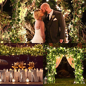 124FT 18 Pack Artificial Ivy Garland- Vine Leaves Hanging Faux Garland Fake Green Plants with 150 LEDs for Wall Garden Party Wedding Room Home Kitchen Indoor & Outdoor Decoration